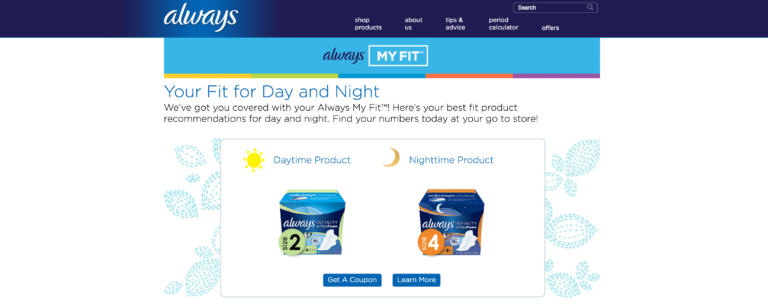 how to find the right size pad for you using Always My Fit